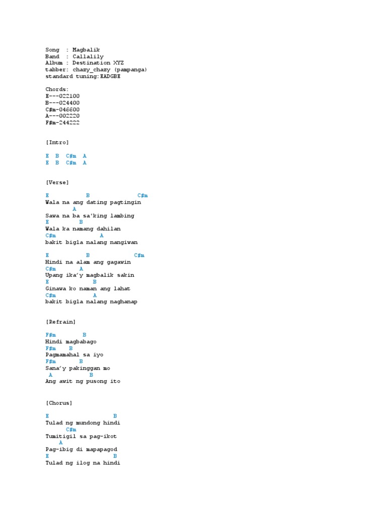 Magbalik Chords by Callalily | PDF