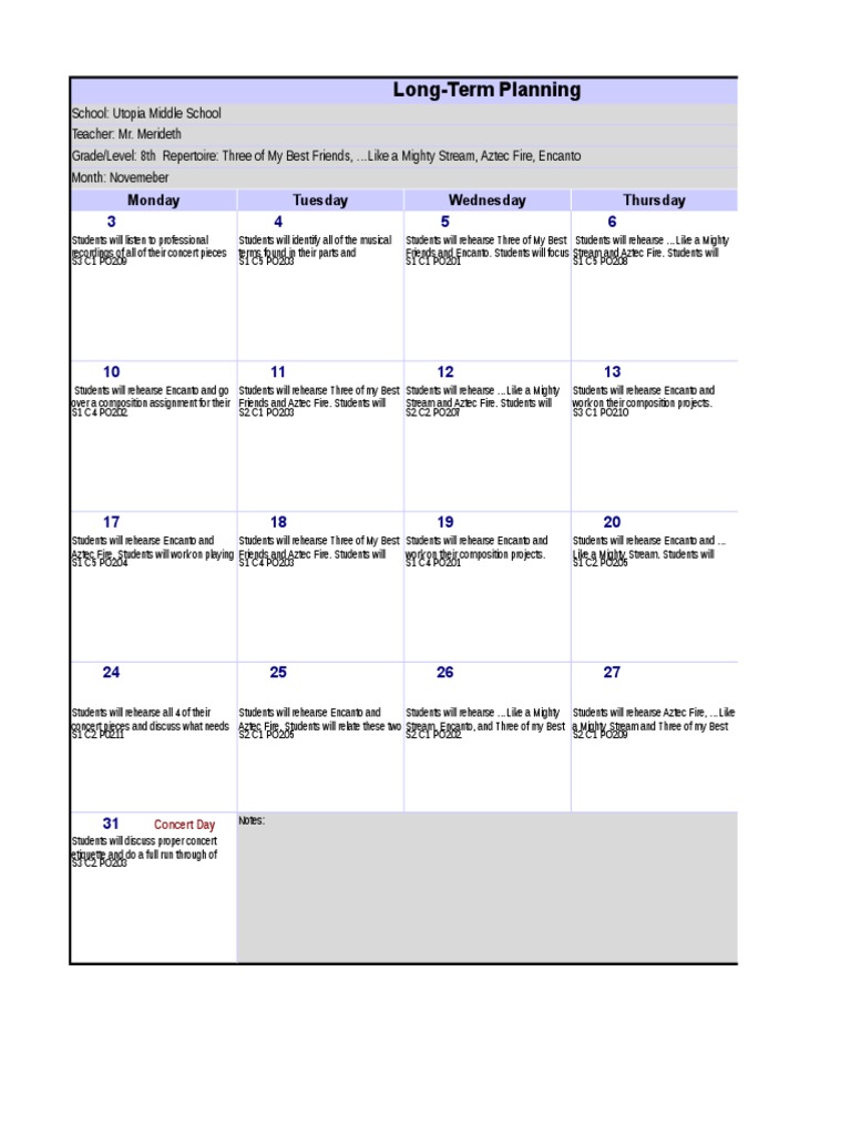 Long Term Planning Calendar | PDF | Schools