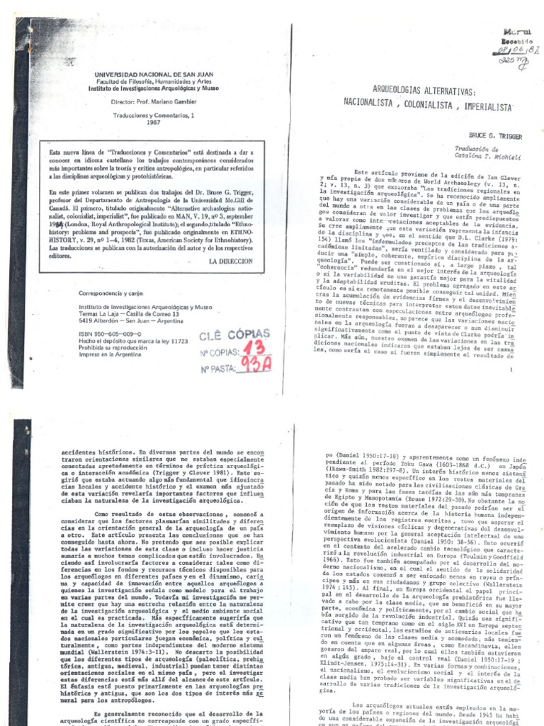 Trigger, Bruce. Arqueologias Alternativas Nacionalismo | PDF