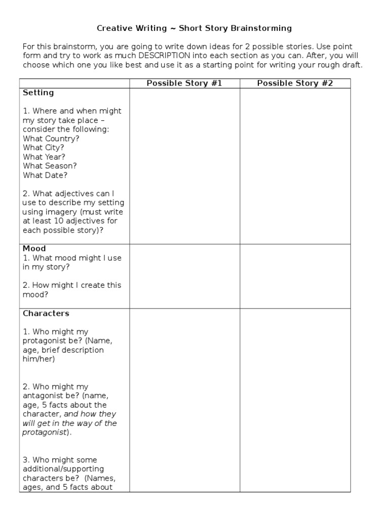 10 Supplement Creative Writing Planning Sheet | PDF