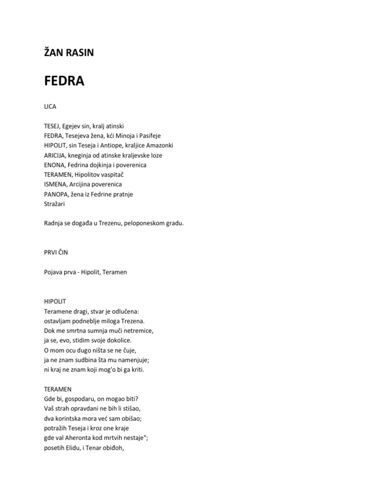 Žan Rasin Fedra PDF | PDF