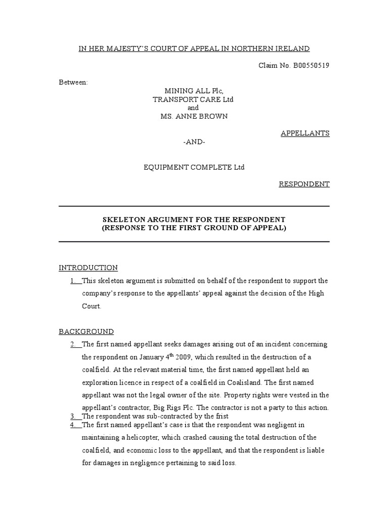 Skeleton Argument For The Respondent (Response To The First Ground of ...