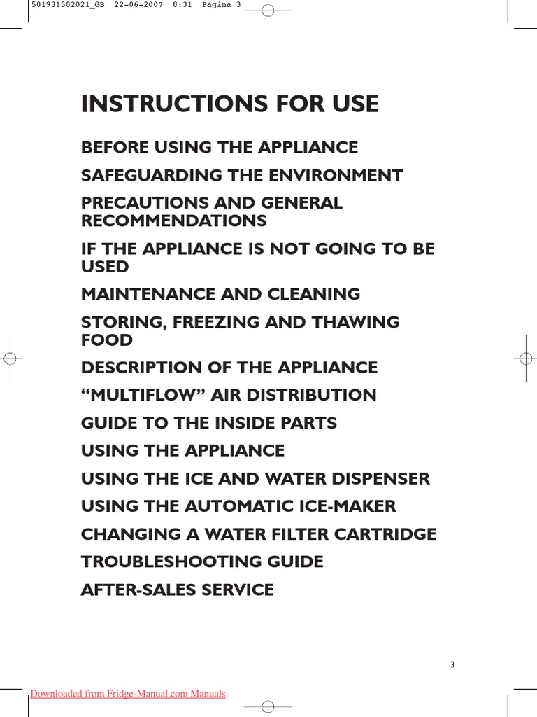 Instructions and Safety Guide for Refrigerator/Freezer Appliance | PDF ...
