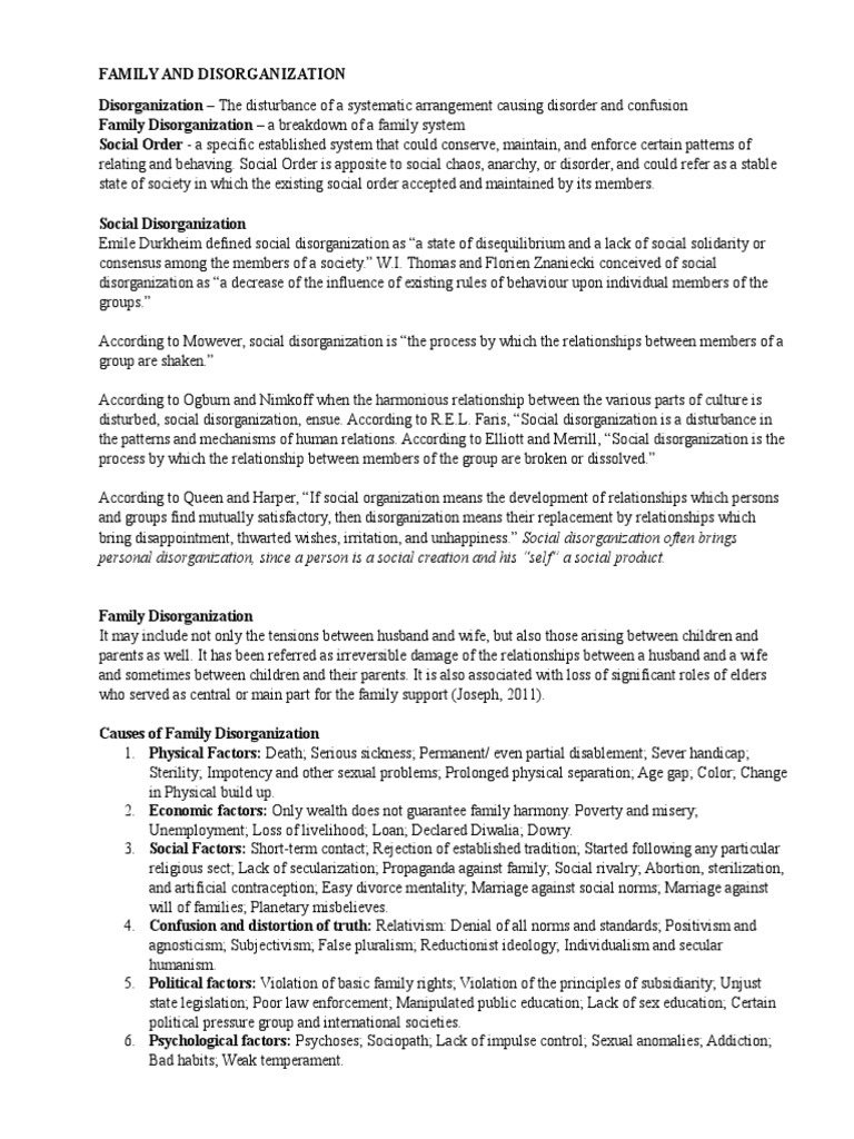 FAMILY DISORGANIZATION AND SOCIAL DISORDER | PDF | Child Abuse ...