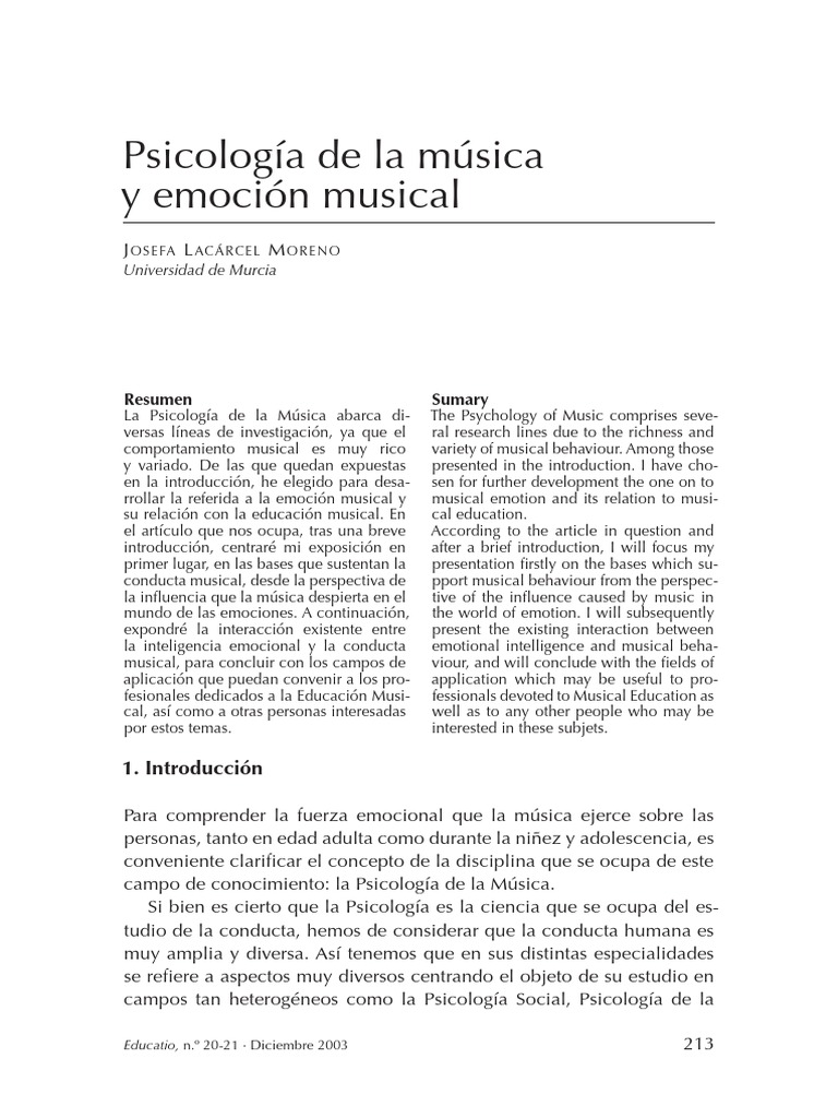 Psicología de la Música y Emoción | PDF | Cerebro | Las emociones