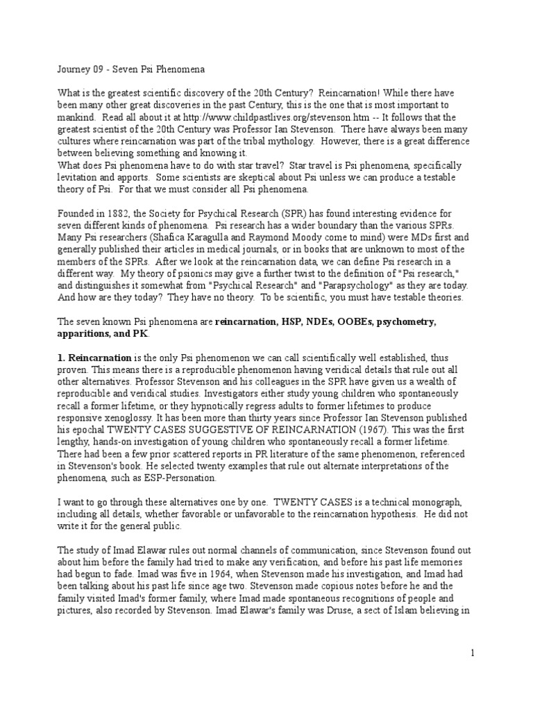 Journey 09 - Seven Psi Phenomena | PDF | Parapsychology | Reincarnation