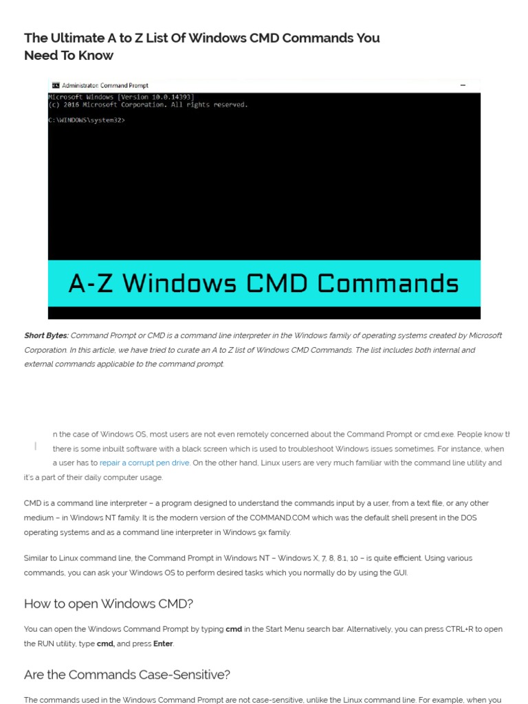 A To Z List of Windows CMD Commands - Command Line Reference PDF | PDF