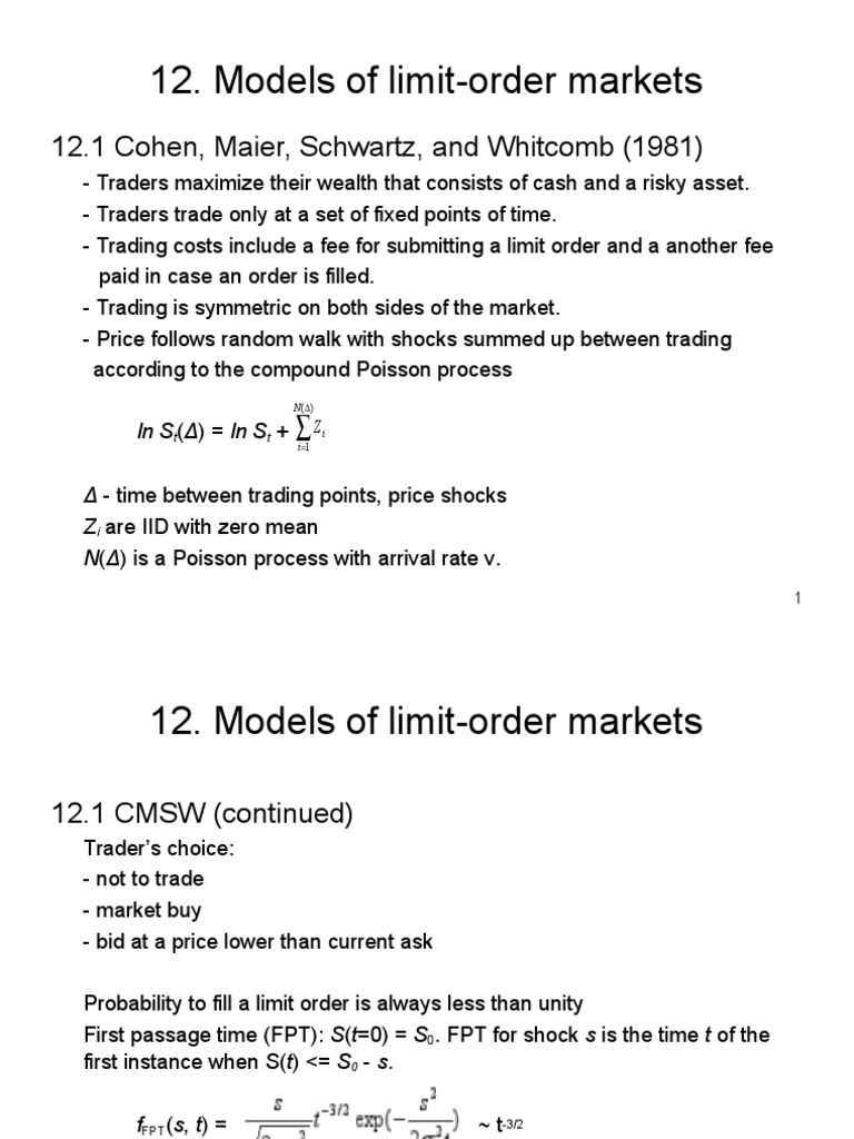 Models of Limit-Order Markets: 12.1 Cohen, Maier, Schwartz, and ...
