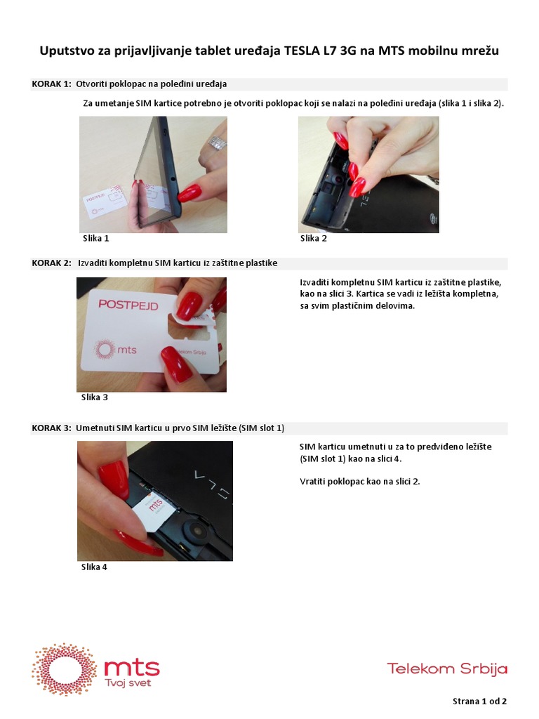 Uputstvo Za Prijavljivanje Tablet Uređaja TESLA L7 3G Na MTS Mobilnu ...