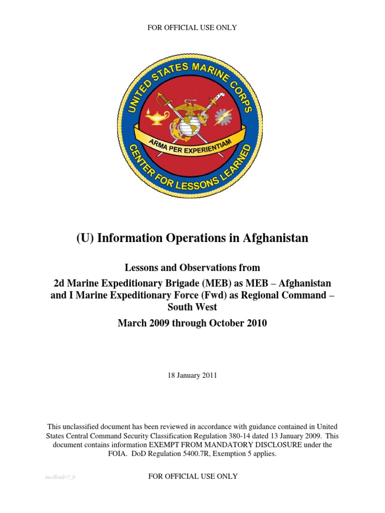 Information Operations Lessons in Afghanistan | PDF | Battalion ...