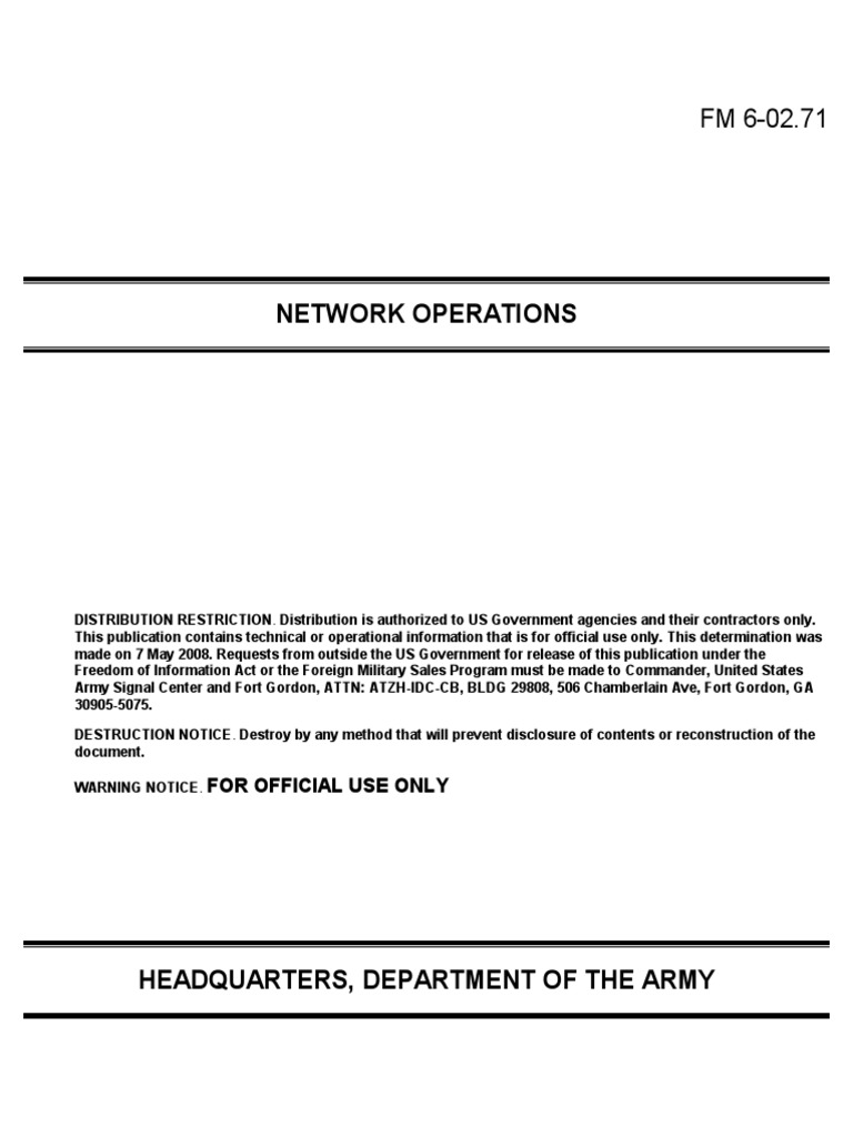 (U-FOUO) U.S. Army Network Operations (NETOPS) Manual FM 6-02.71 PDF ...