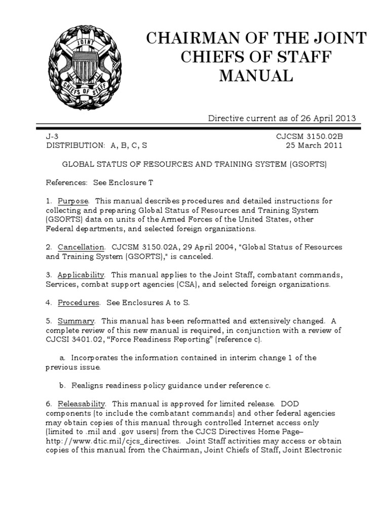 Restricted Joint Chiefs of Staff Manual - Global Status of Resources ...