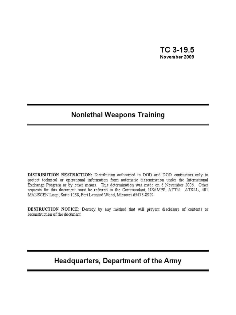 Restricted U.S. Army Nonlethal Weapons Training Manual TC 3-19.5 PDF ...