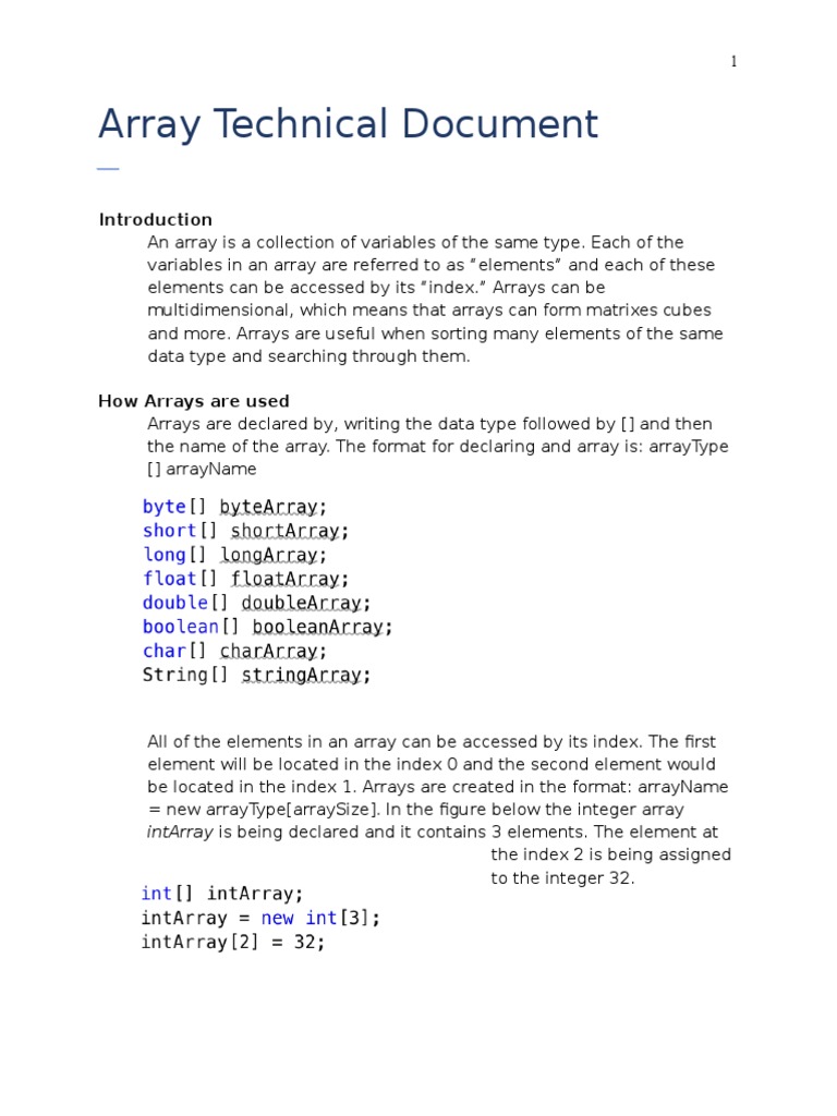 Array Technical Document: Intarray Is Being Declared and It Contains 3 ...