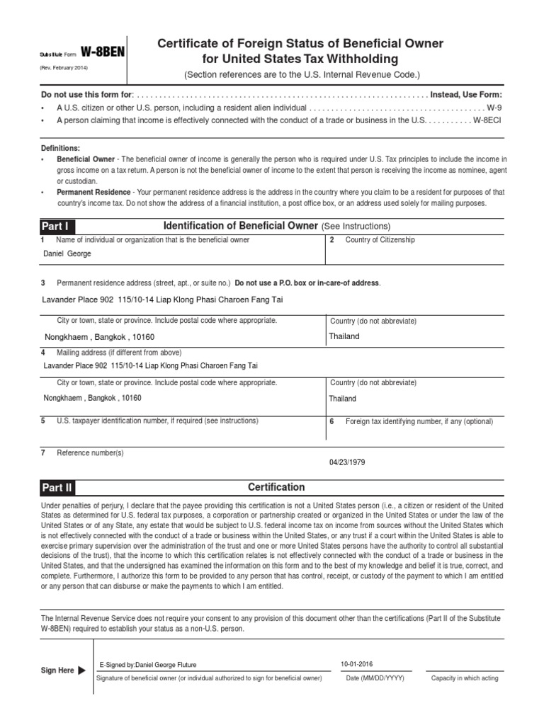 Electronic IRS Tax Form Certification W8 | PDF | Irs Tax Forms | Taxation