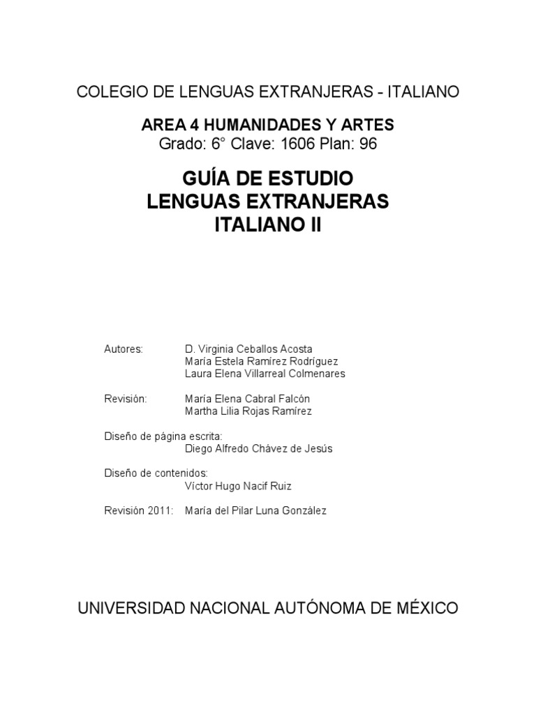 Guia de Estudio de Italiano II PDF | PDF | Lectura (proceso) | Palabra