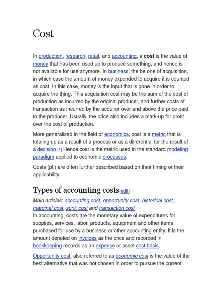 Types of Accounting Costs: Production Research Retail Accounting Money ...