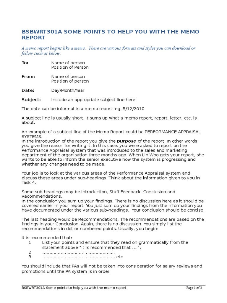 Some Points To Help You With The Memo Report | PDF