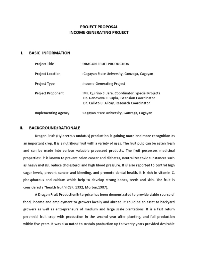 Dragon Fruit Production Project Proposal | PDF | Organic Farming ...
