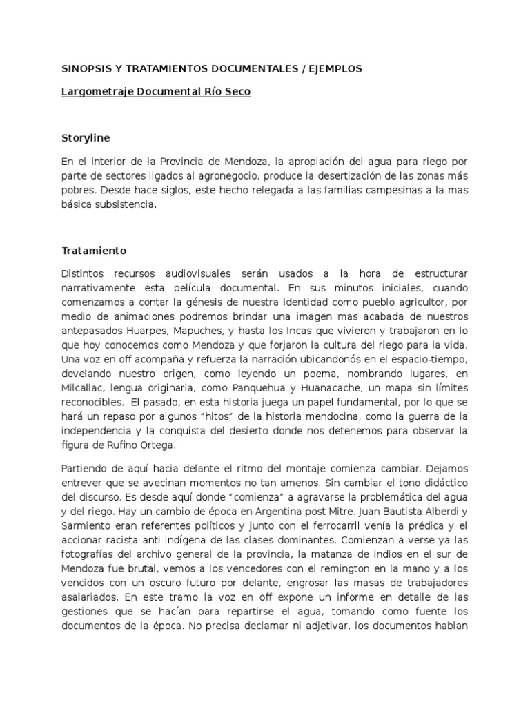 Sinopsis y Tratamiento Doc - Ejemplos | PDF | Documental | Poesía
