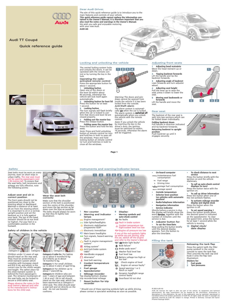 Audi_TT_Coupe_MK1_QuickReferenceGuide.pdf | Automatic Transmission ...