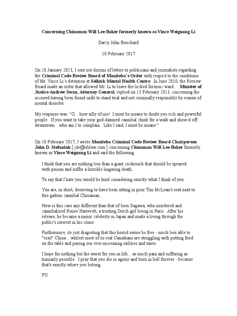 Vince Weiguang Li Aka Will Lee Baker | PDF | Insanity Defense | Crime ...