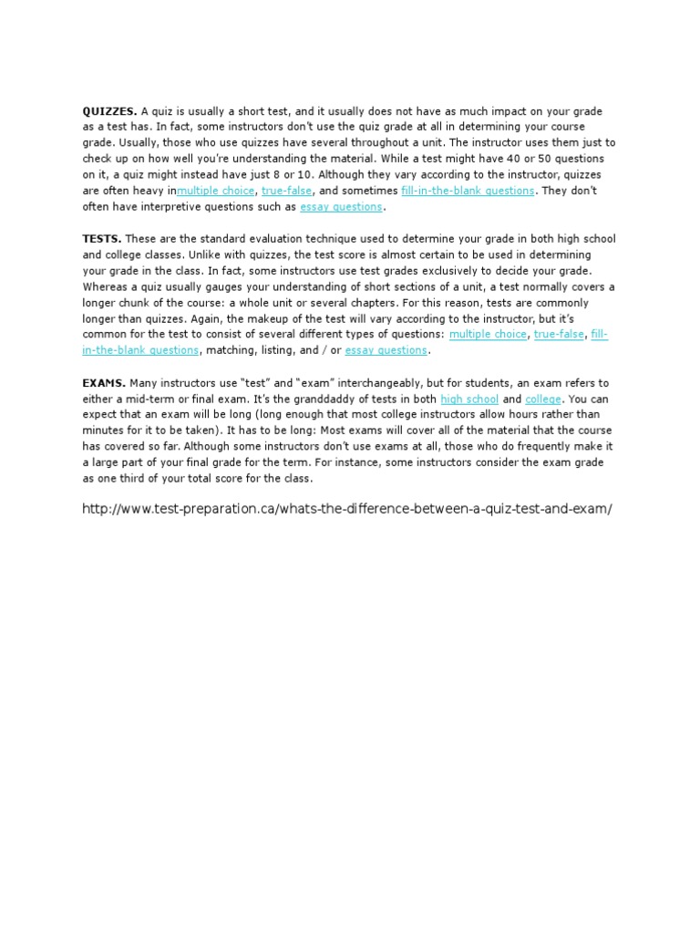 Multiple Choice True-False Fill-In-The-Blank Questions Essay Questions ...