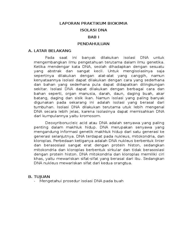 Laporan Praktikum Biokimia Isolasi Dna | PDF Laporan Praktikum Biokimia Isolasi Dna | PDF