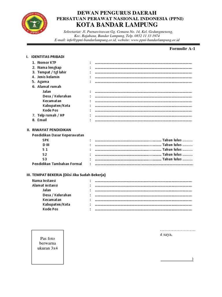 FORMULIR PENDAFTARAN KEANGGOTAAN PPNI | PDF