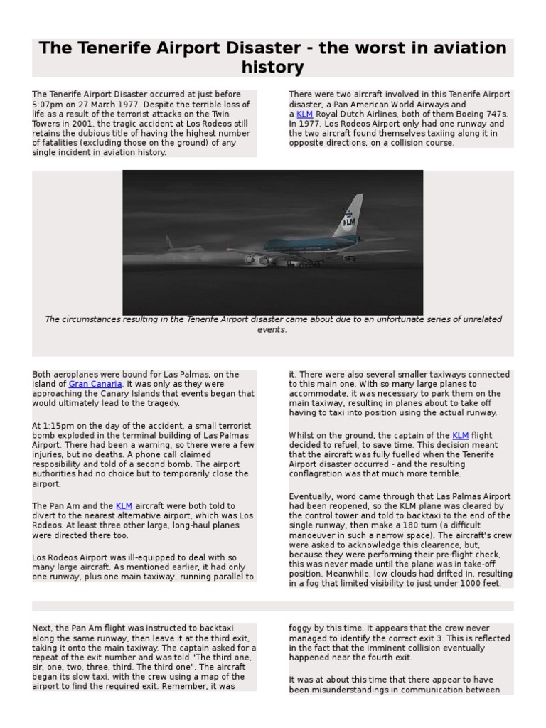 The Tenerife Airport Disaster | PDF | Airlines | Aviation Safety