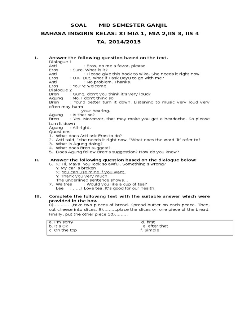Soal Mid Sem Bhs Ing Pdf