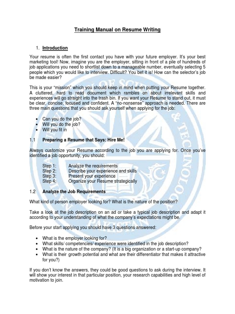 Resume Writing Training Manual | PDF | Résumé | Competence (Human ...