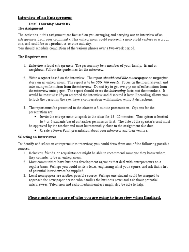 Interview of An Entrepreneur | PDF | Interview | Entrepreneurship
