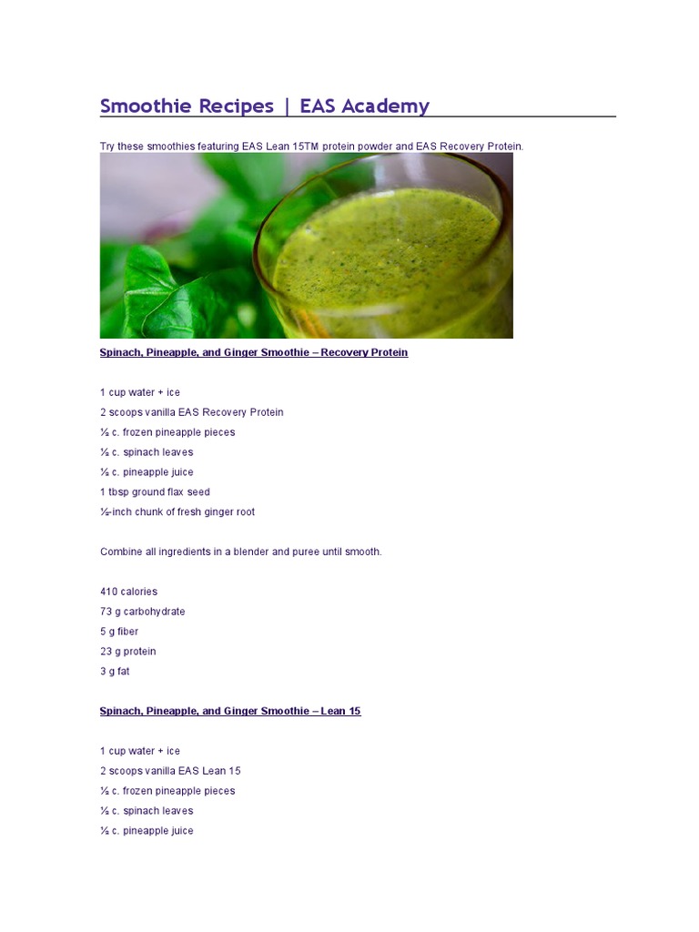 Smoothie Recipes - EAS Academy: Spinach, Pineapple, and Ginger Smoothie ...
