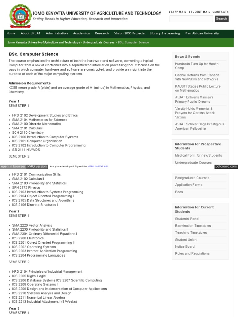WWW Jkuat Ac Ke Undergraduate Courses BSC Computer Science | PDF ...