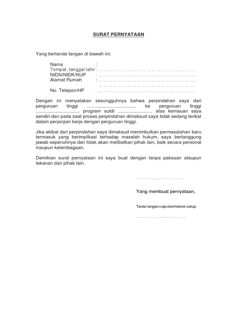 Surat Pernyataan Dosen Pindah Homebase | PDF Surat Pernyataan Dosen Pindah Homebase | PDF
