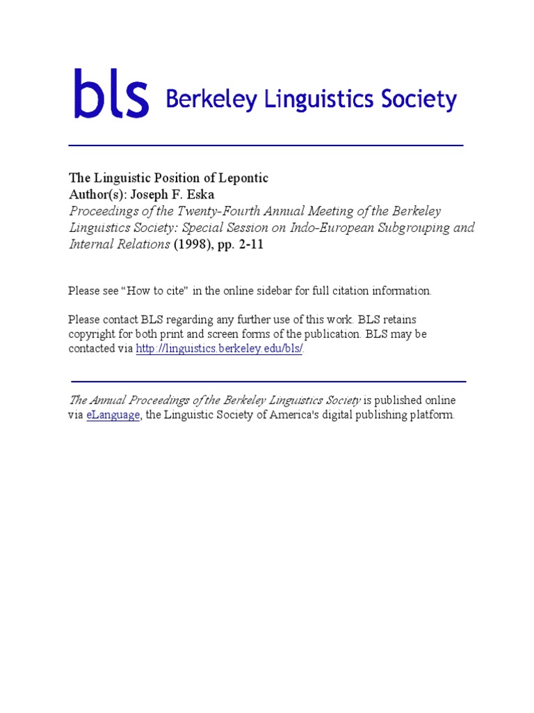 The Linguistic Position of Lepontic | PDF | Language Arts & Discipline