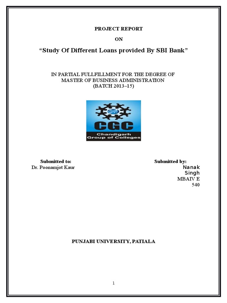 "Study of Different Loans Provided by SBI Bank": Project Report ON ...