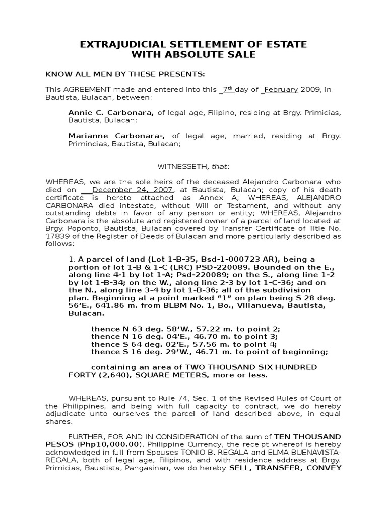 Extrajudicial Settlement of Estate | PDF | Property Law | Government ...