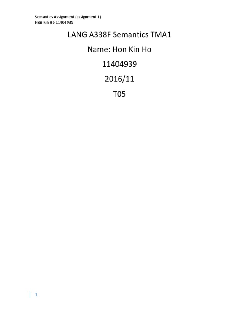 Semantics Assignment Final | PDF | Interpretation (Philosophy) | Linguistics