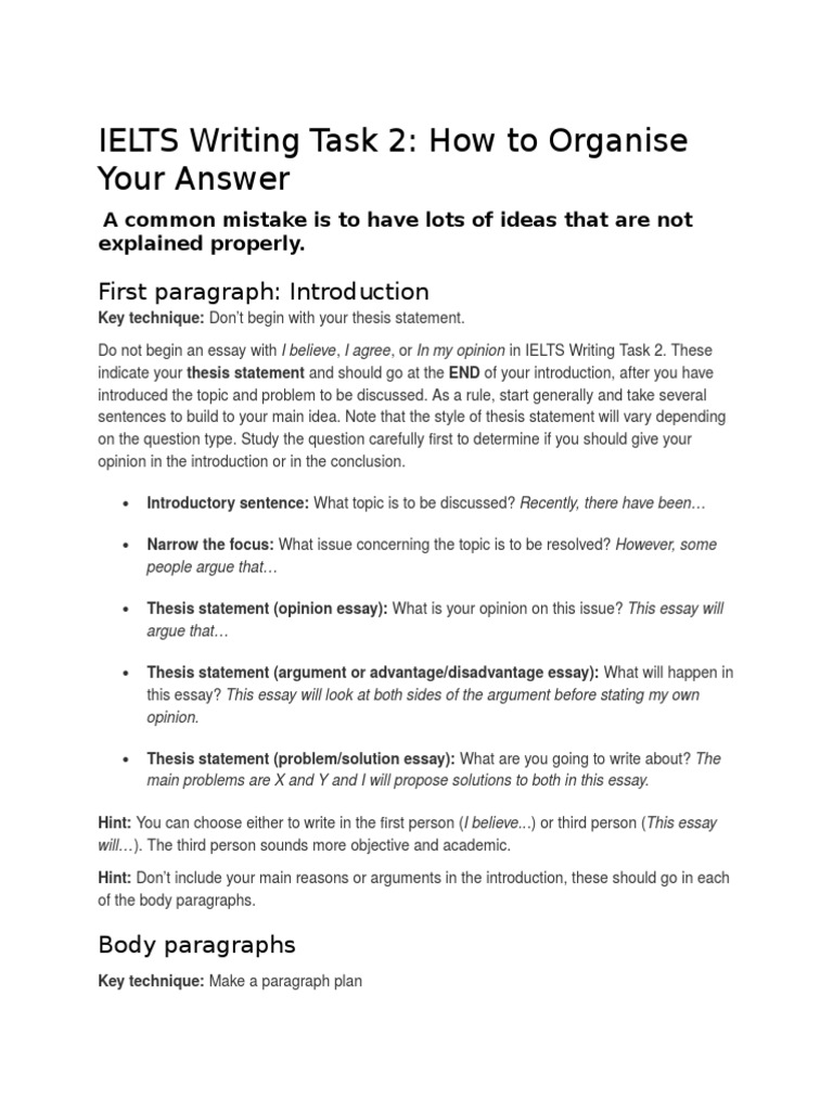Organizing Writing Task 2 | PDF | Essays | Argument