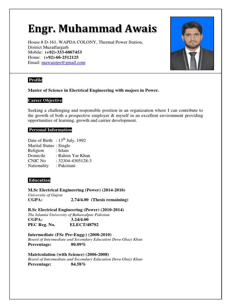 Muhammad Awais CV | PDF | Relay | Transformer