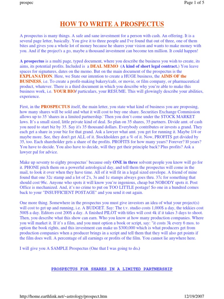 How To Write A Prospectus | PDF | Profit (Accounting) | Investing