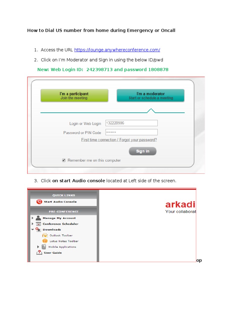 Arkadin Web Conferencing - Updated With New Weblogin Id | PDF