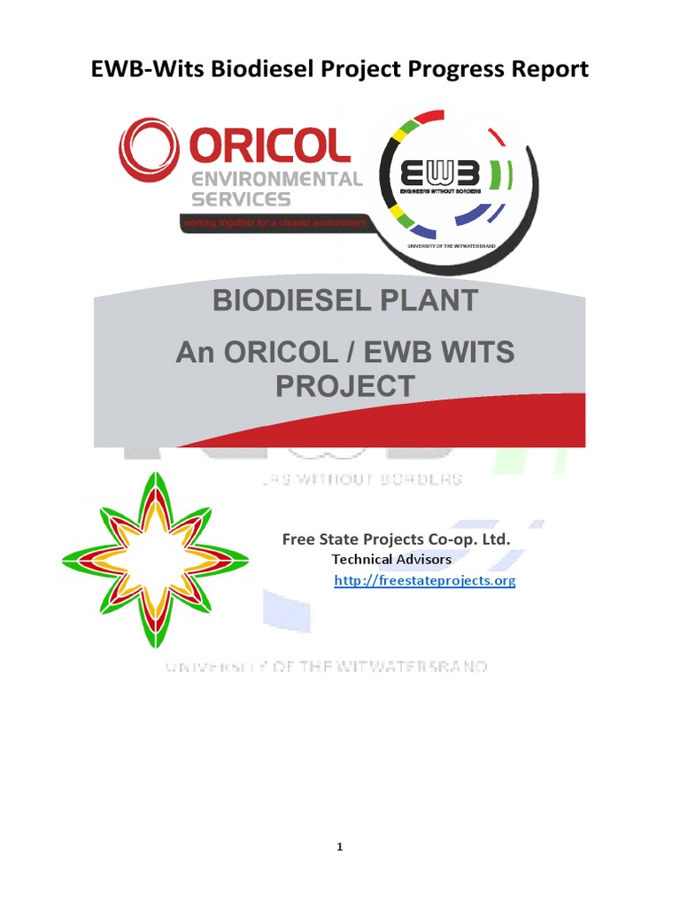 EWB-Wits Biodiesel Progress Report (In Partnership With Oricol ...