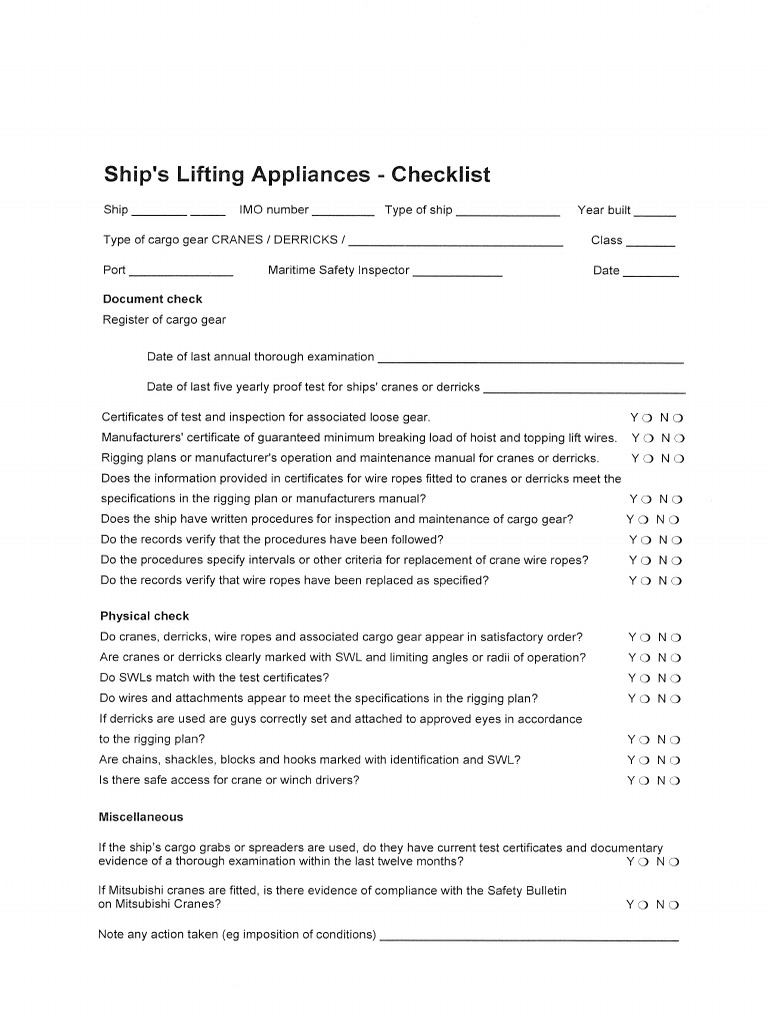 Cargo Gear Checklist PDF | PDF