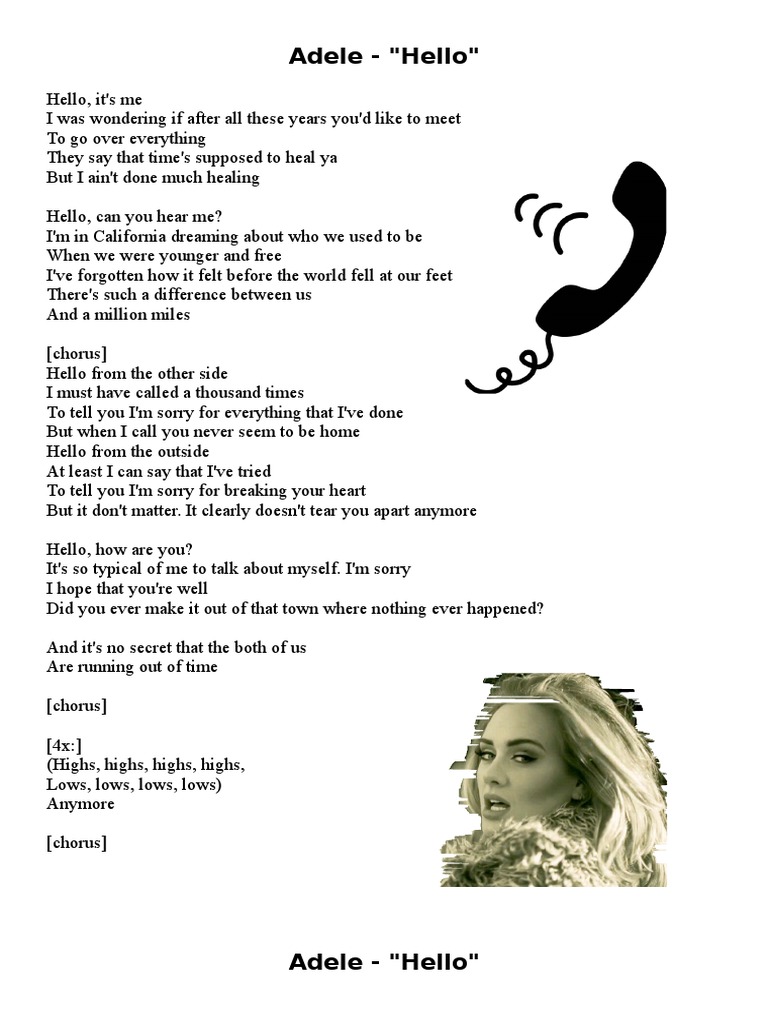Adele - Hello | PDF | Leisure