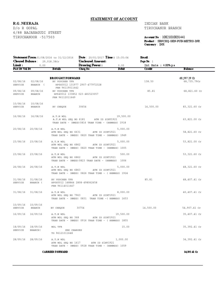 Statement of Account1 | PDF | Automated Teller Machine | Cheque