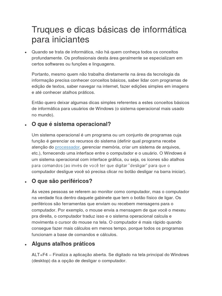 Truques e Dicas Básicas de Informática para Iniciantes | PDF | Sistema ...