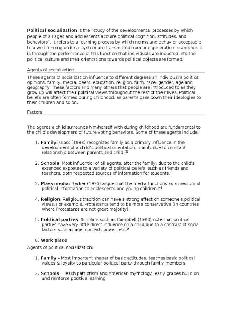 Political Socialization Pdf Socialization Psychological Concepts
